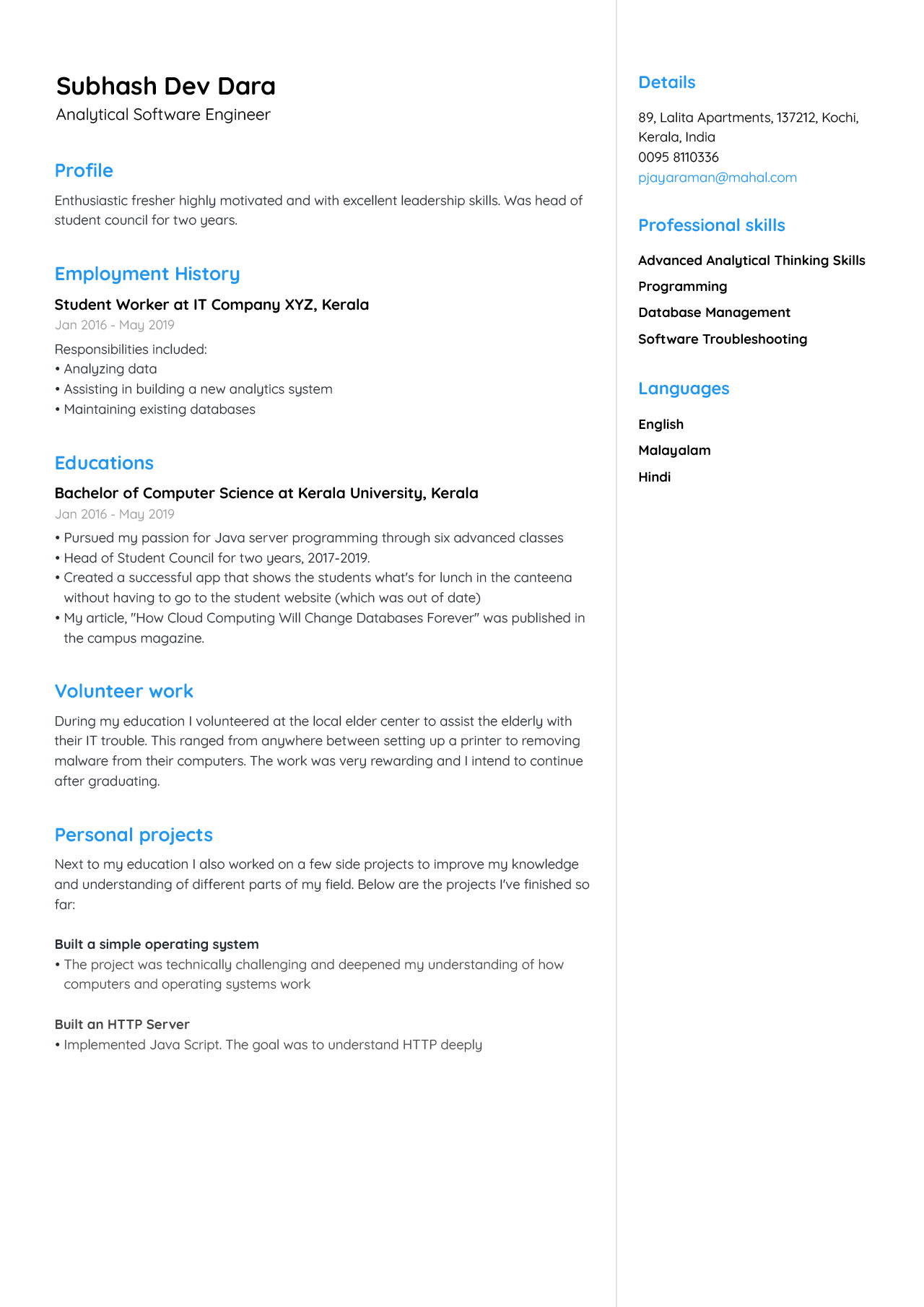 The Best CV Format For Freshers examples Jofibo