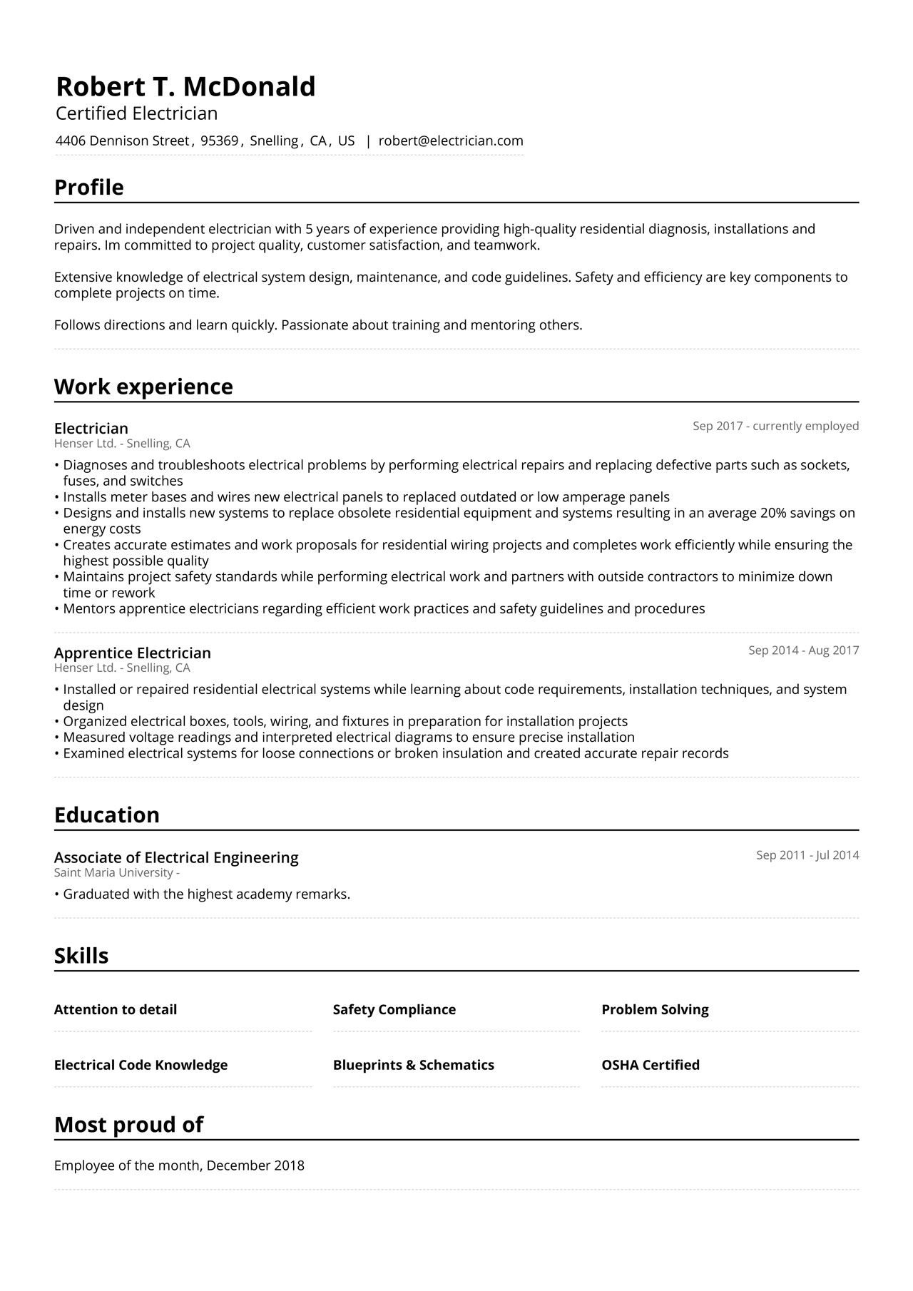 31 Sample Resumes For Electricians Gif Rnx Business