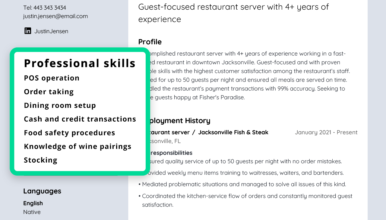 Server Resume Examples Guide Tips Jofibo